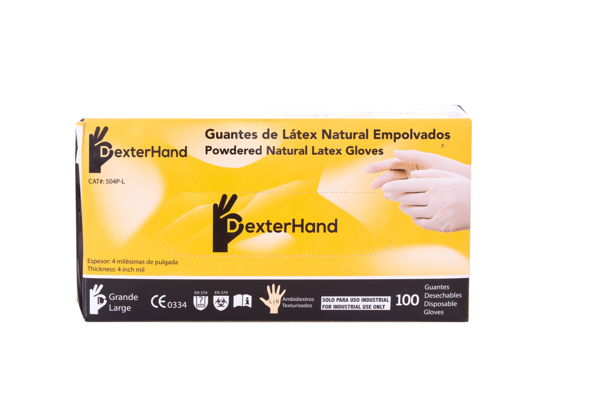 Dexterhand 504P Caja con 100 Guantes de Latex Desechables Empolvados