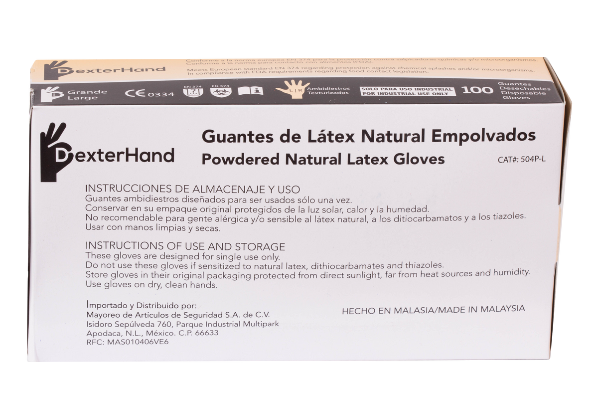 Dexterhand 504P Caja con 100 Guantes de Latex Desechables Empolvados